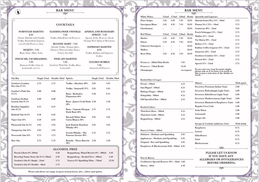 Bar Menu – The Emporium Yeovil
